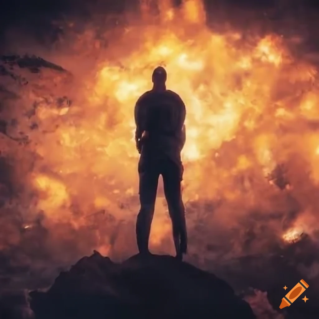 Exploding Earth with a person amidst the explosion in an album cover ...