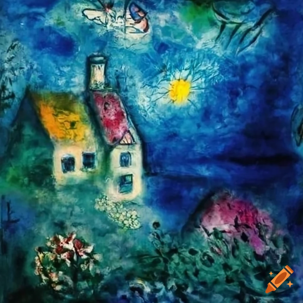 Dreamlike landscape with flying lovers and enchanting flowers inspired ...