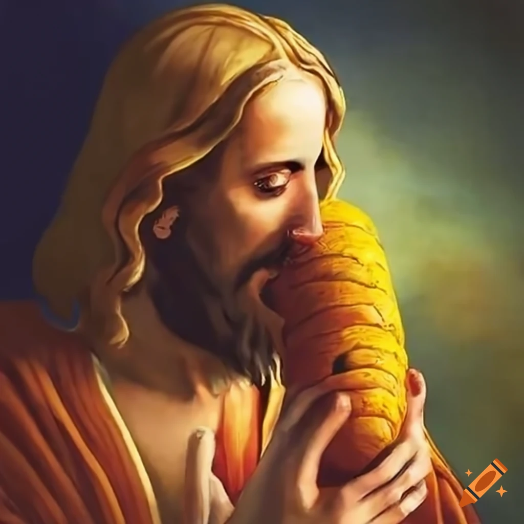 Jesus holding a corn dog on Craiyon