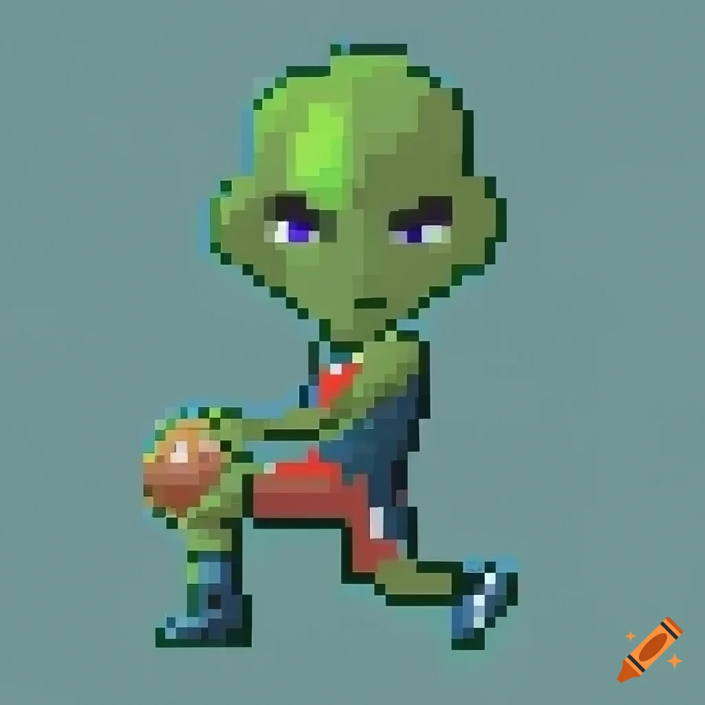 Basketball player pixel art of a star wars duros alien on Craiyon