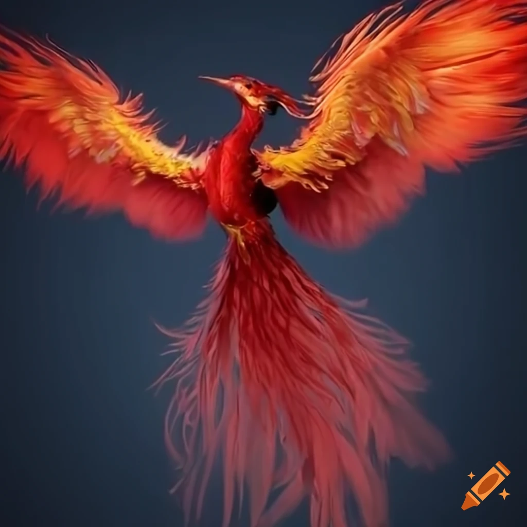 Majestic red realistic phoenix on Craiyon