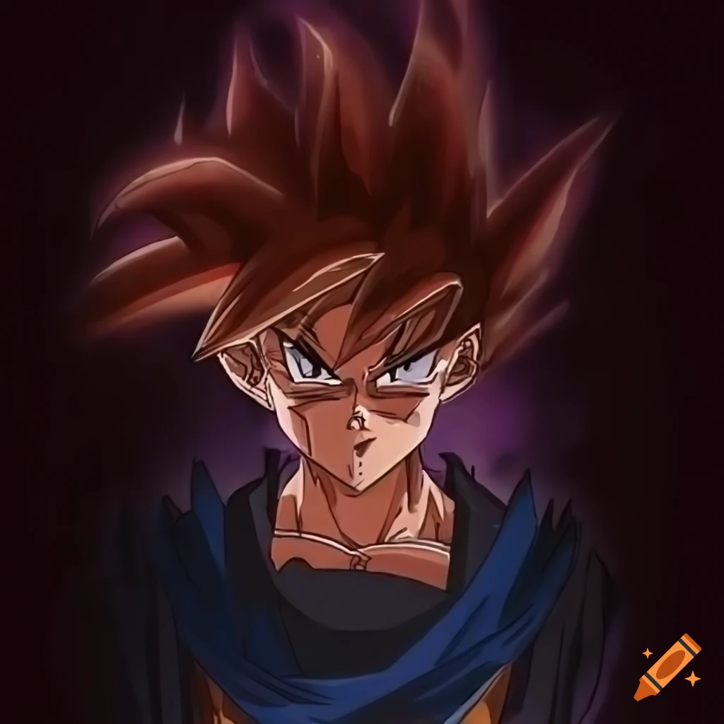 Sad goku with a realistic touch inspired by yu gi oh on Craiyon
