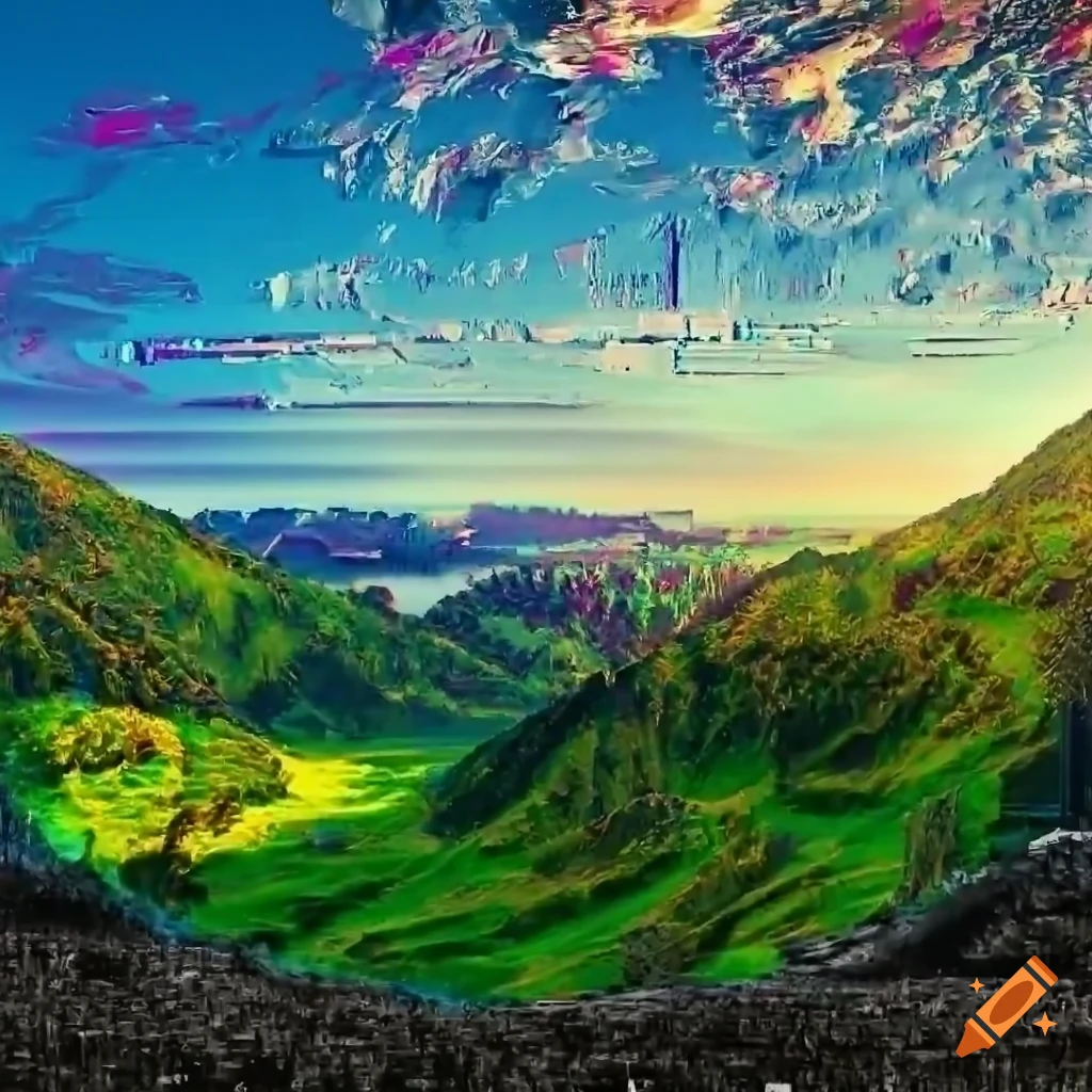 Nature landscape with pixel sorting glitch art on Craiyon