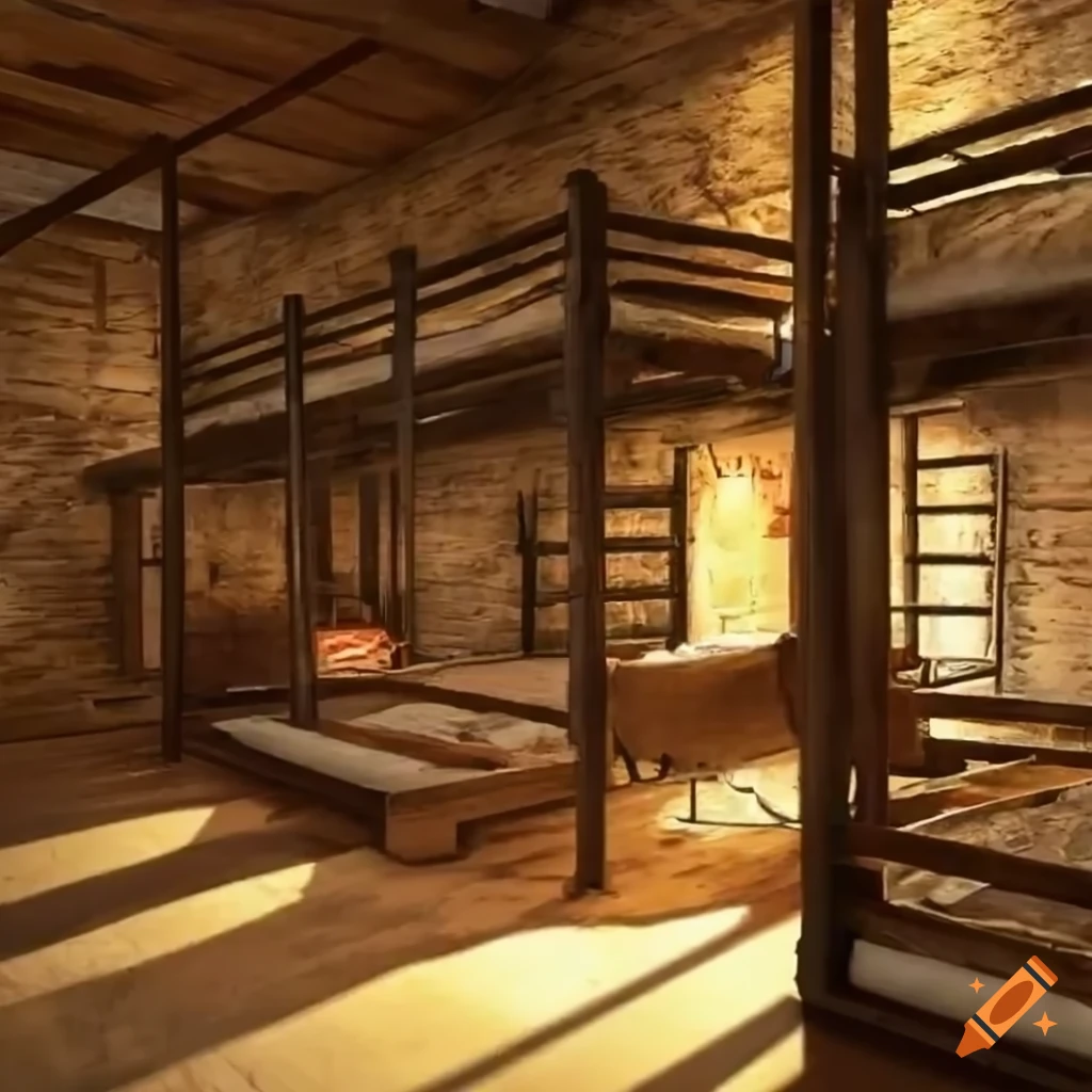 Medieval monastery dormitory with bunk beds on Craiyon