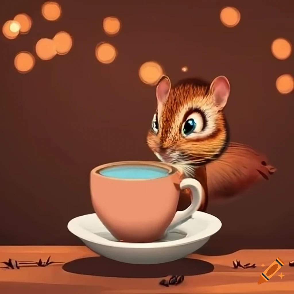 Charming chipmunk sipping hot coffee in a cozy setting on Craiyon