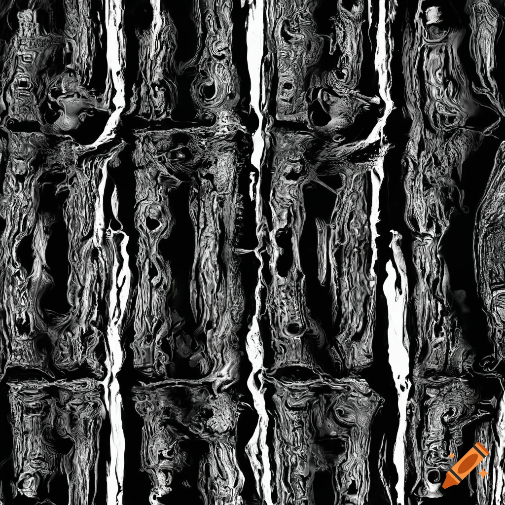 Abstract biomechanical rib texture in black and white on Craiyon