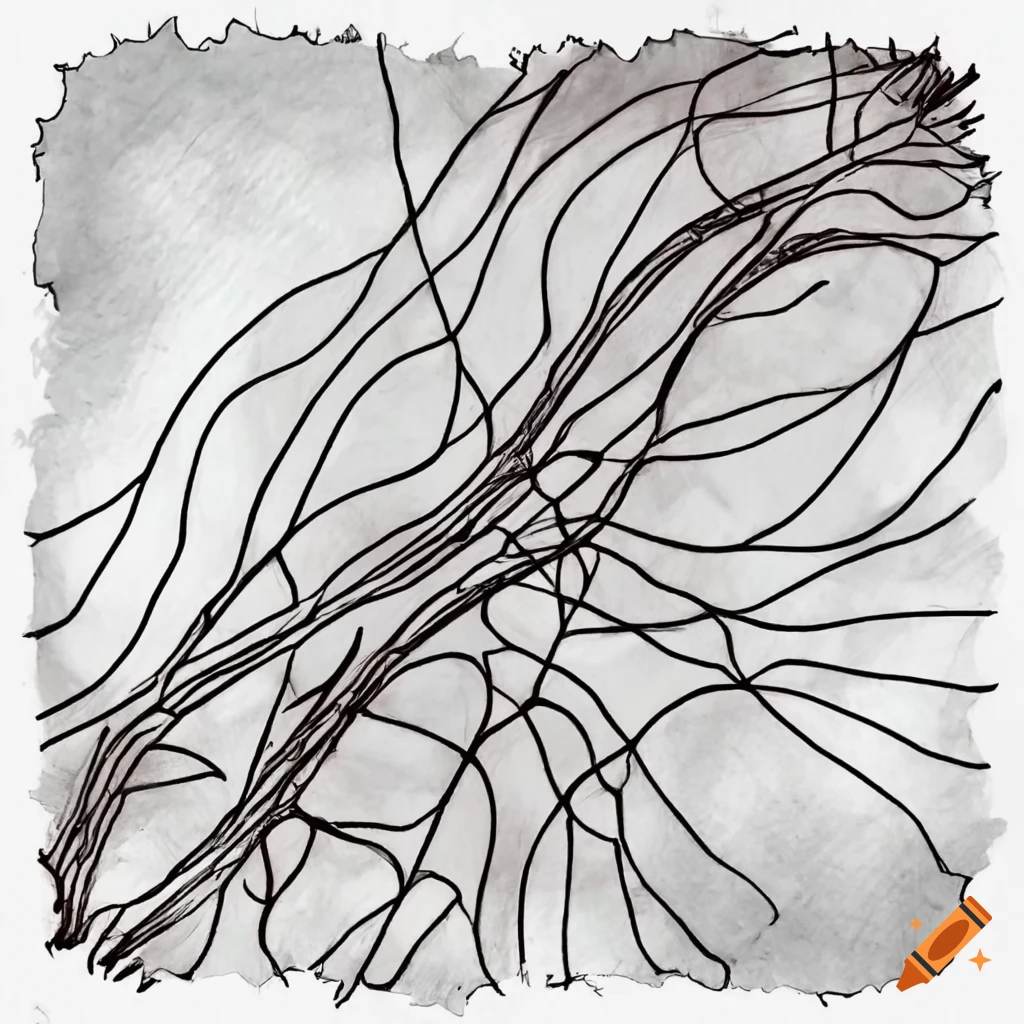 Minimalist black and white pencil sketch of interconnected veins on Craiyon