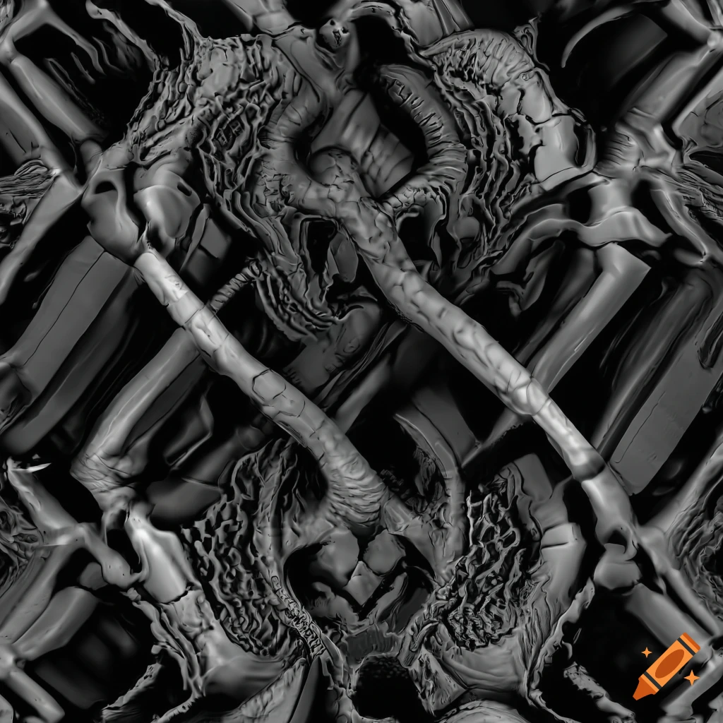 Seamless black and white biomechanical 3D texture on Craiyon
