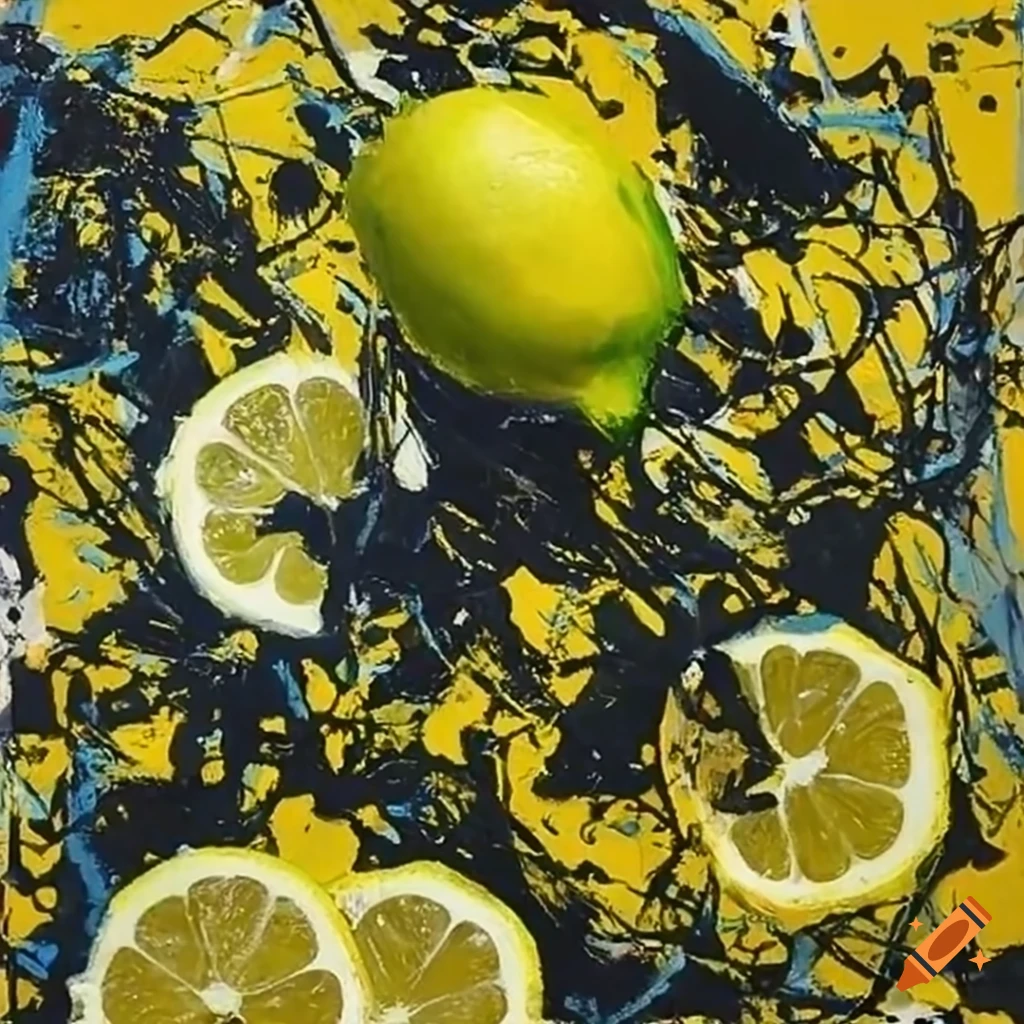 Lemons painting in the style of jackson pollock on Craiyon