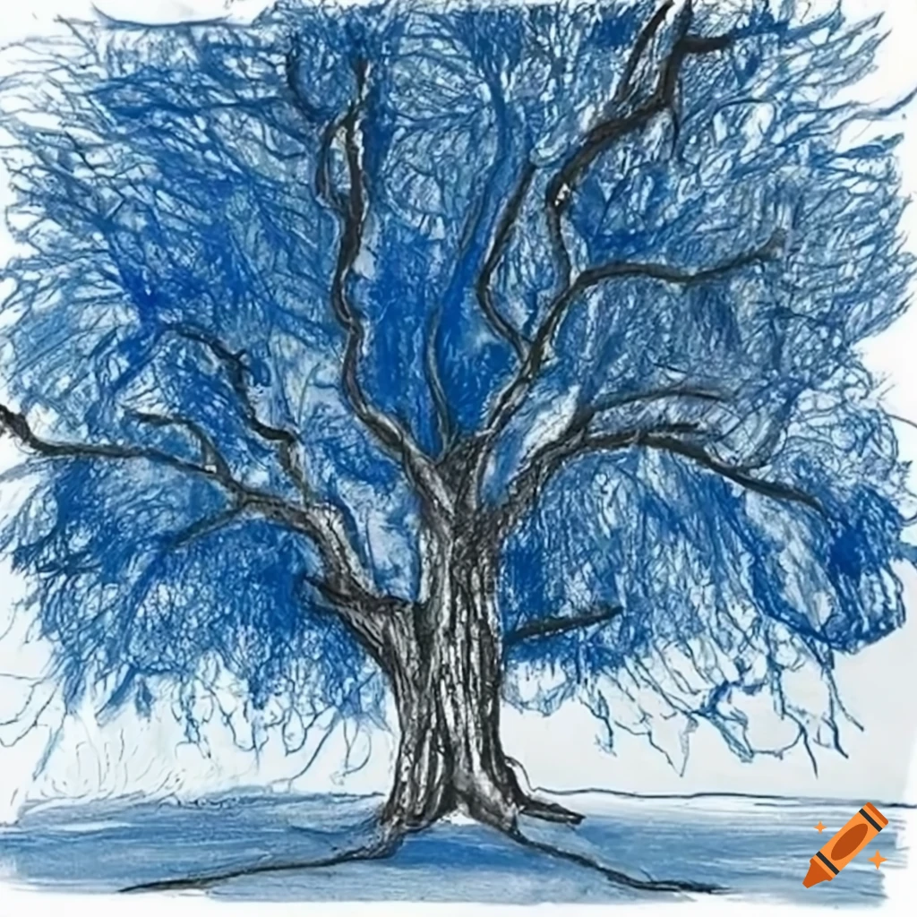 Dark oak forest with blue trees and an acorn on Craiyon