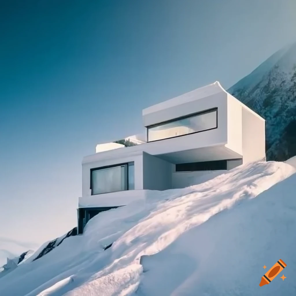 Contemporary villa with floor-to-ceiling windows on an alpine slope ...