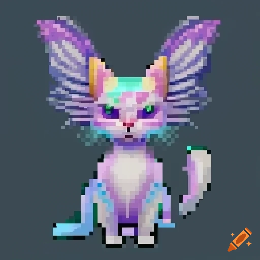 Cat with fairy wings in pixel art style on Craiyon