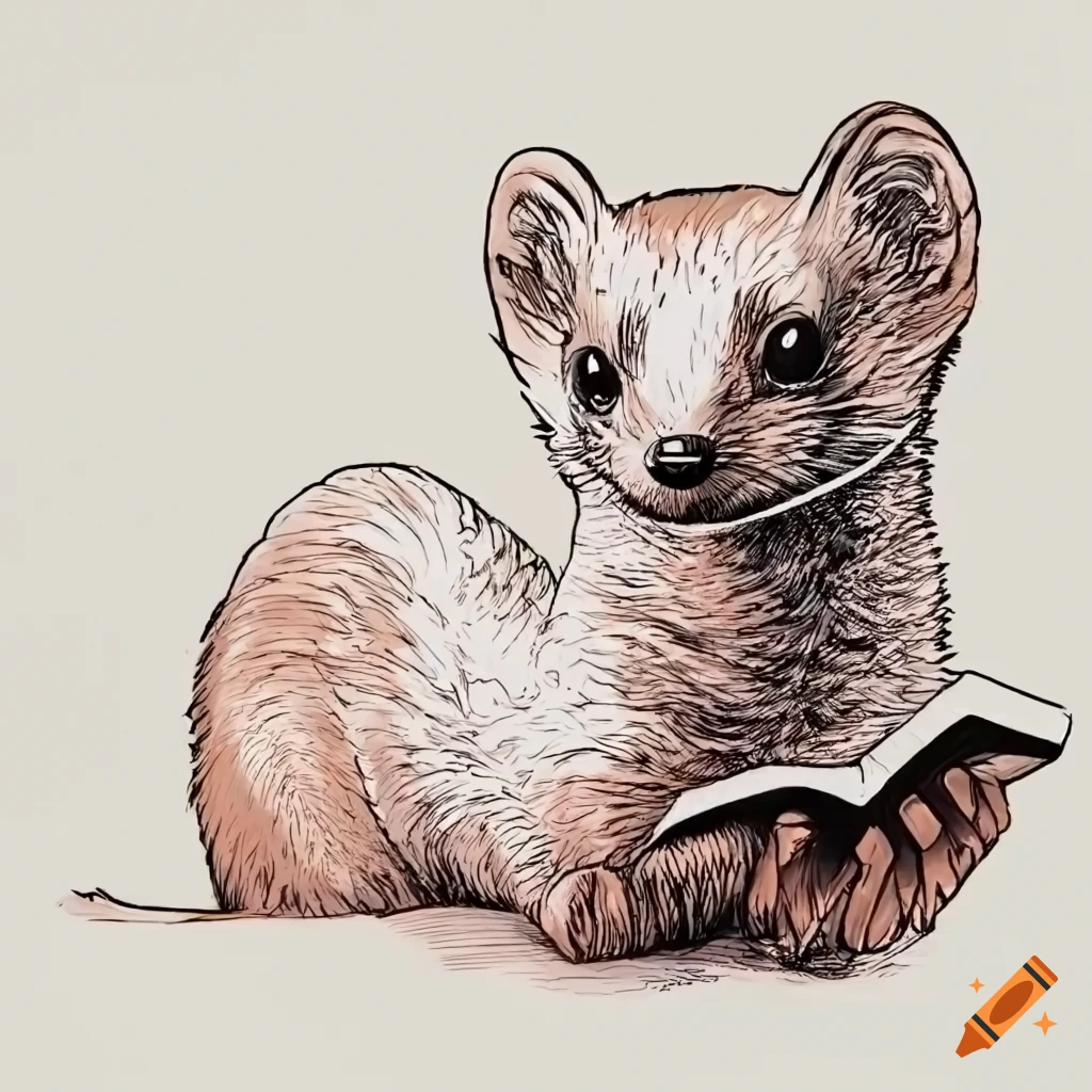 Weasel reading a book in line art style on Craiyon