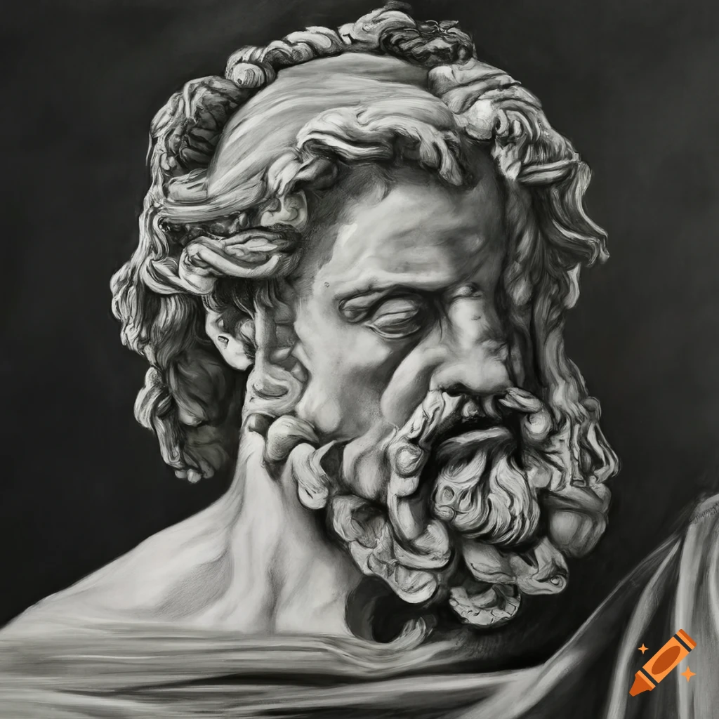 Intricately detailed charcoal drawing of zeus with thunderbolt on Craiyon