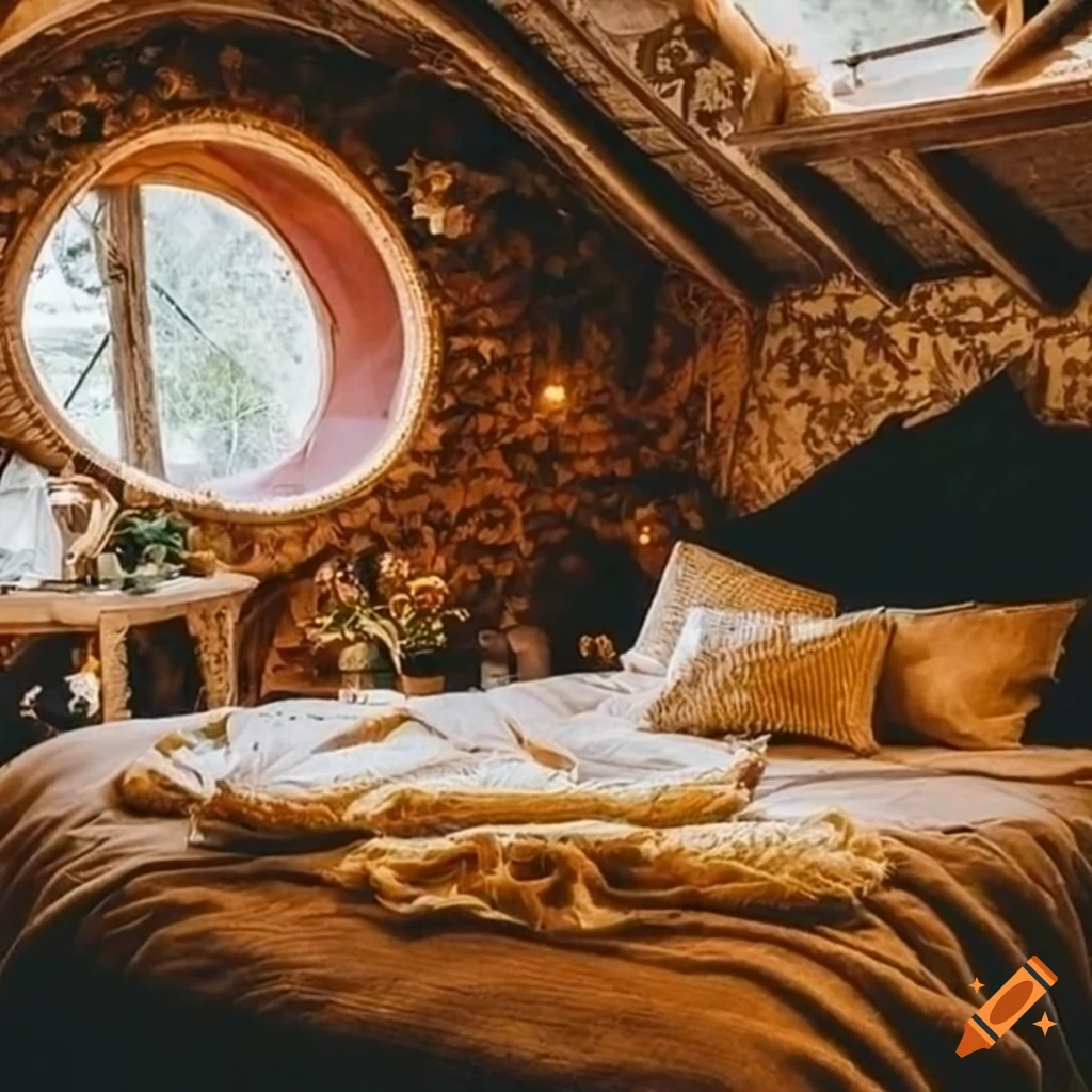 Cozy hobbit bedroom captured in aesthetic photo style on Craiyon