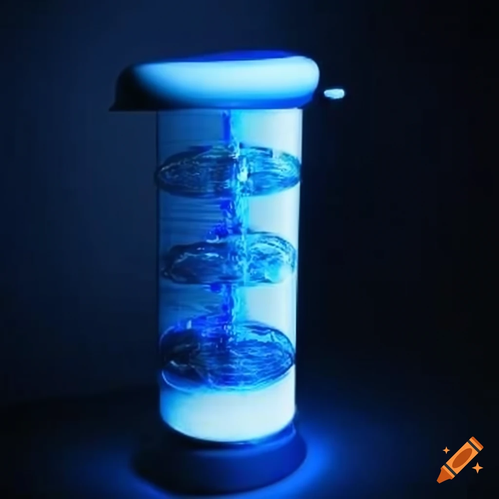 Bio-electric water energy generator in white and blue colors on Craiyon