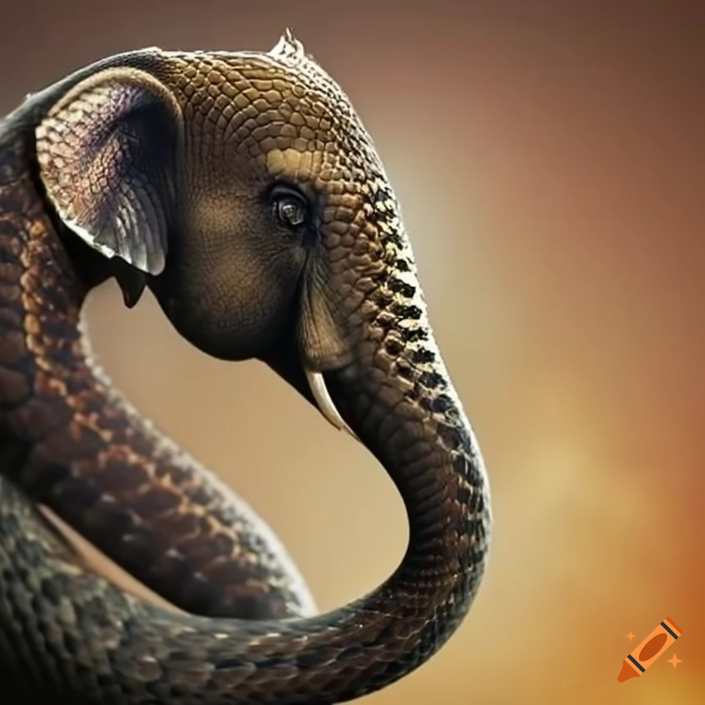 Hybrid creature with characteristics of a snake and an elephant on Craiyon