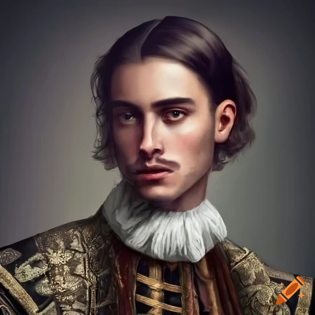 Young dark-haired man in handsome renaissance courtier attire on Craiyon