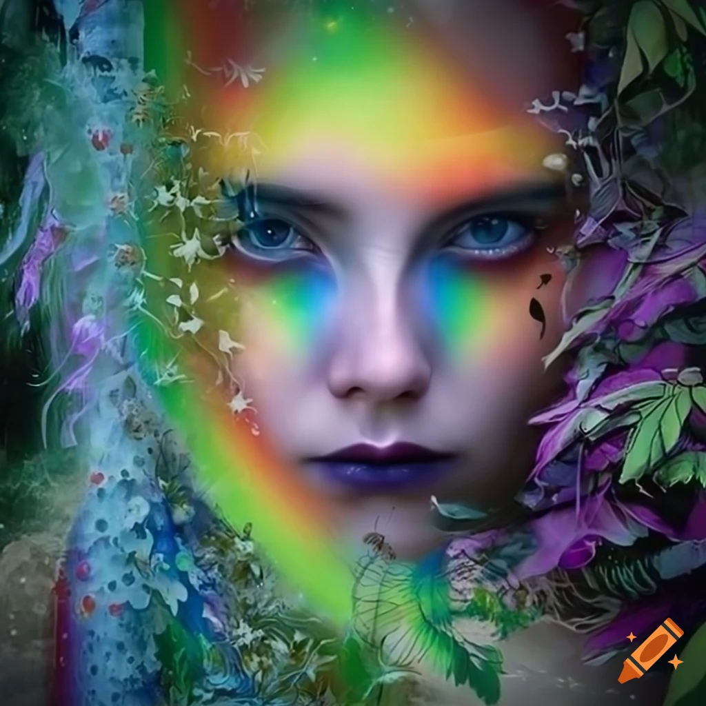 Colorful and surreal woman's face in a gothic forest setting on Craiyon