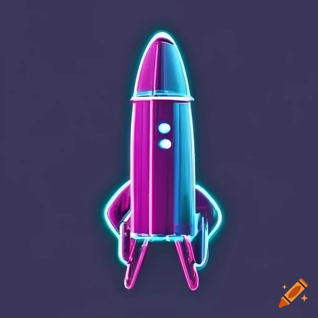 Neon rocketship on black background on Craiyon