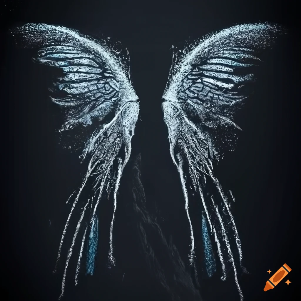 White chalk abstract drawing of a unique insectile creature with sad ...