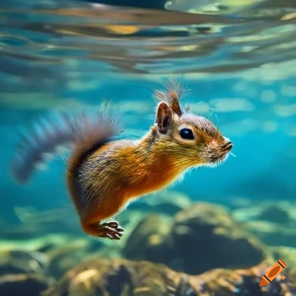 Swimming squirrel in tropical water on Craiyon