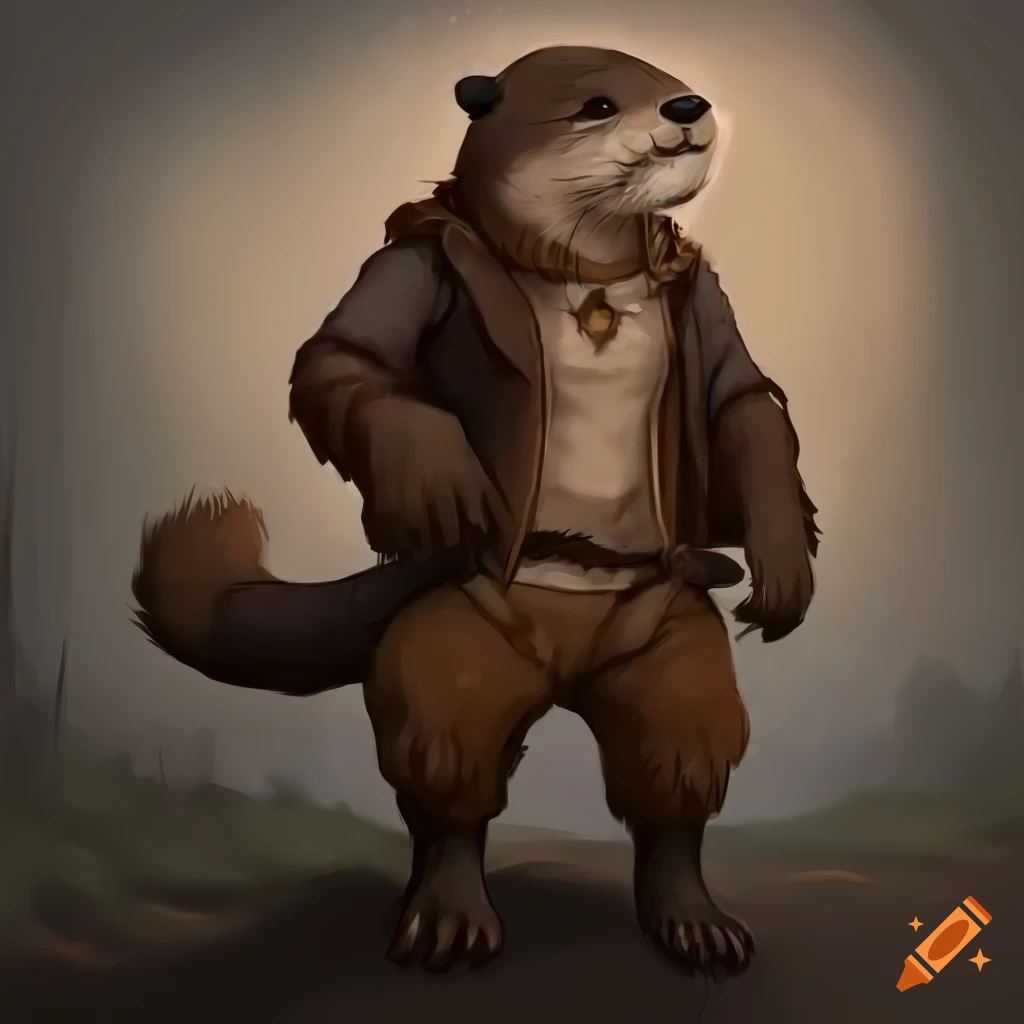 Anthropomorphic otter in adventurer attire on Craiyon