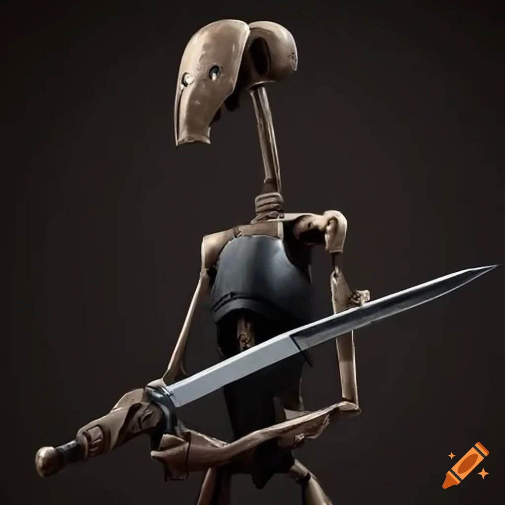 Black battle droid with a sword on Craiyon