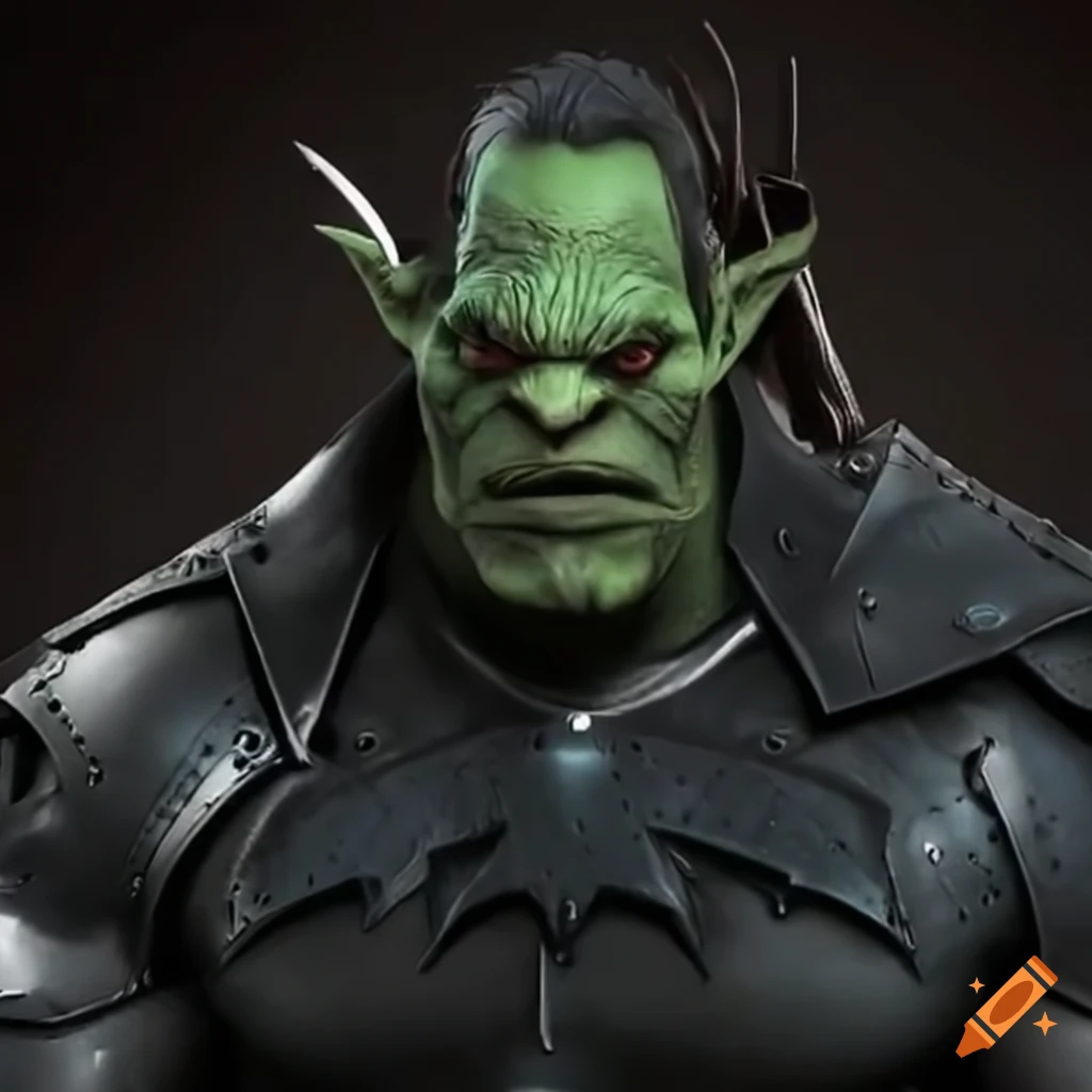 Menacing orc in black leather armor inspired by batman on Craiyon