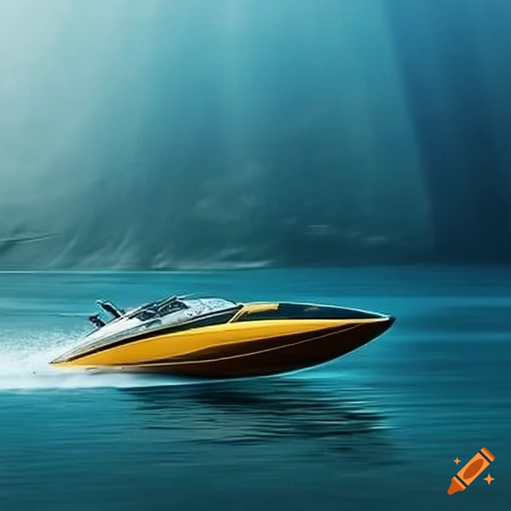 Speed boats at top speed on the water on Craiyon