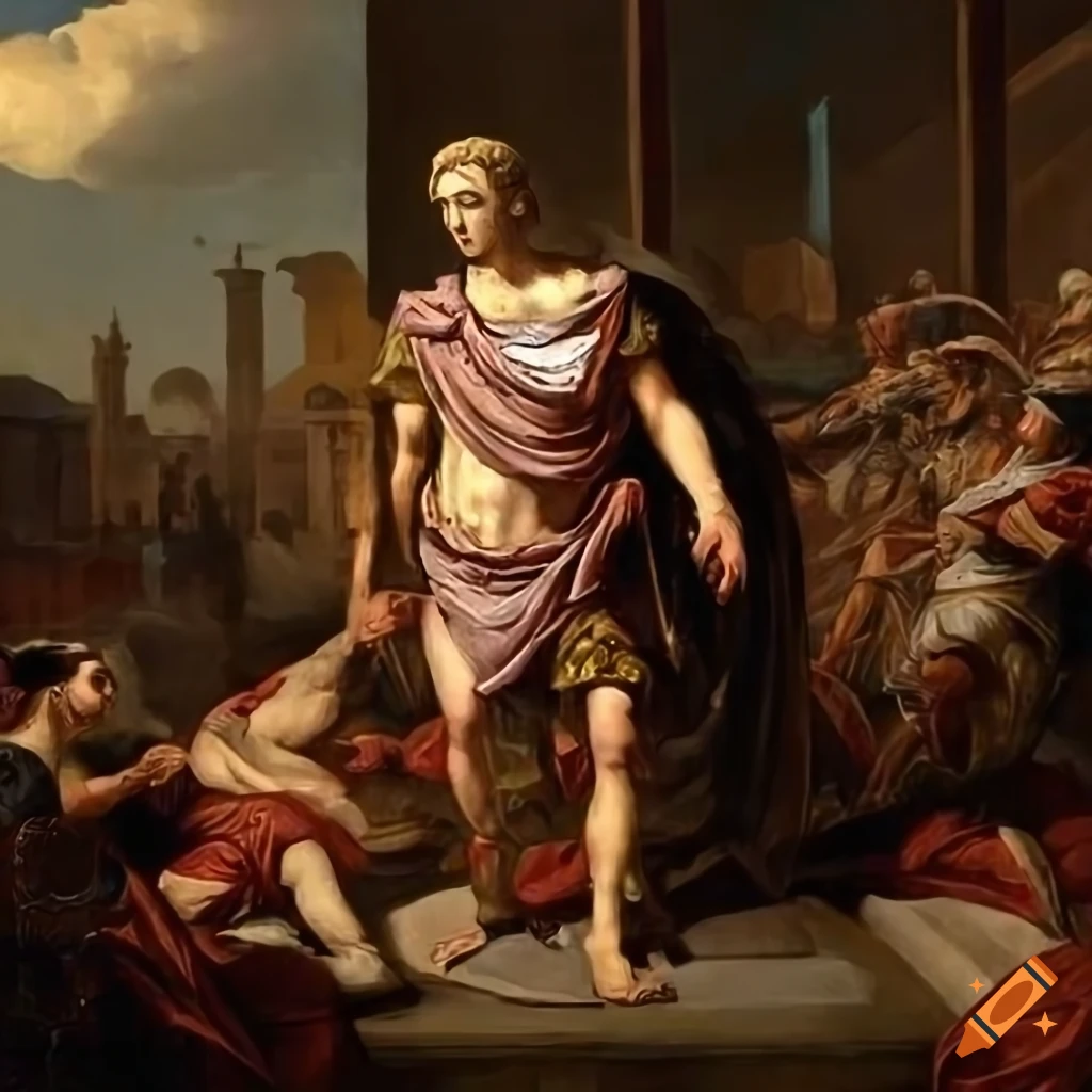 Julius Caesar victorious over defeated senators in the Roman Forum with ...