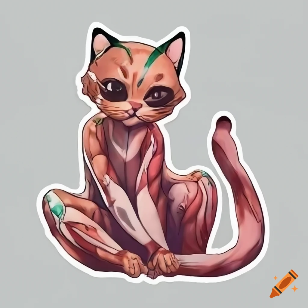 1960s anime style full body anatomical cats sticker on white background ...