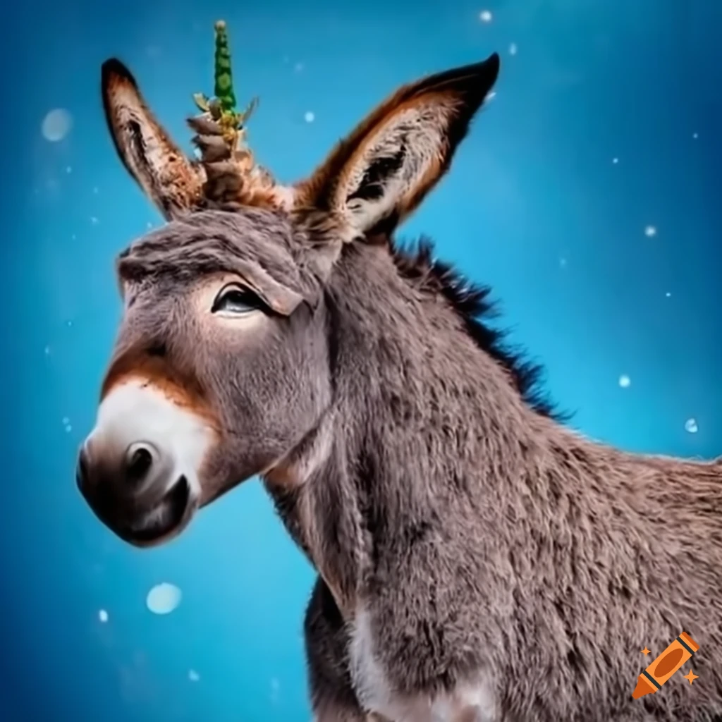 Donkey with inverted snow cone resembling a unicorn on Craiyon