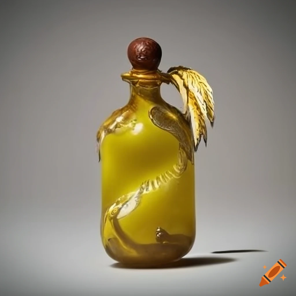 Intricate yellow potion bottle with angelic wings on Craiyon