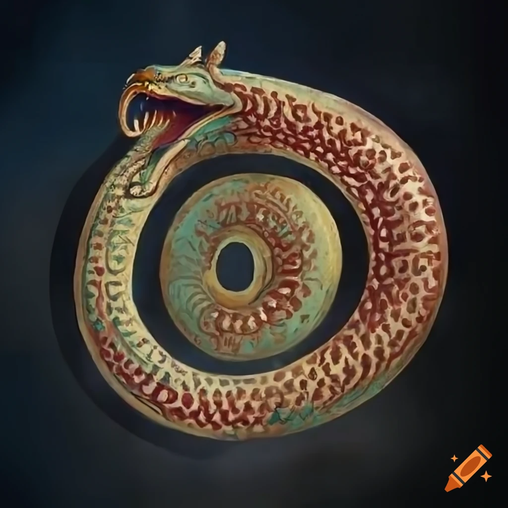 Ancient manuscript with ouroboros serpent devouring the genetic code in medieval style on Craiyon