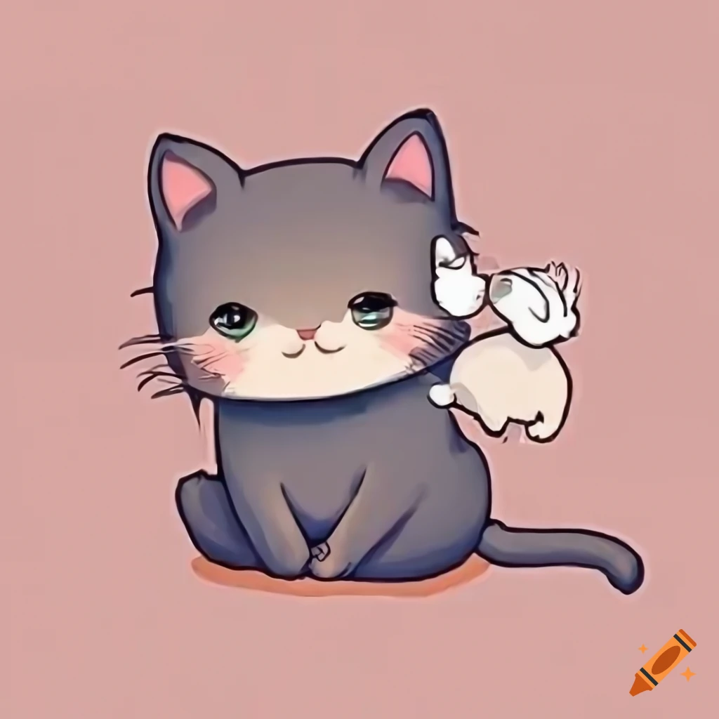Anime style cute cat sticker in high quality digital art on Craiyon