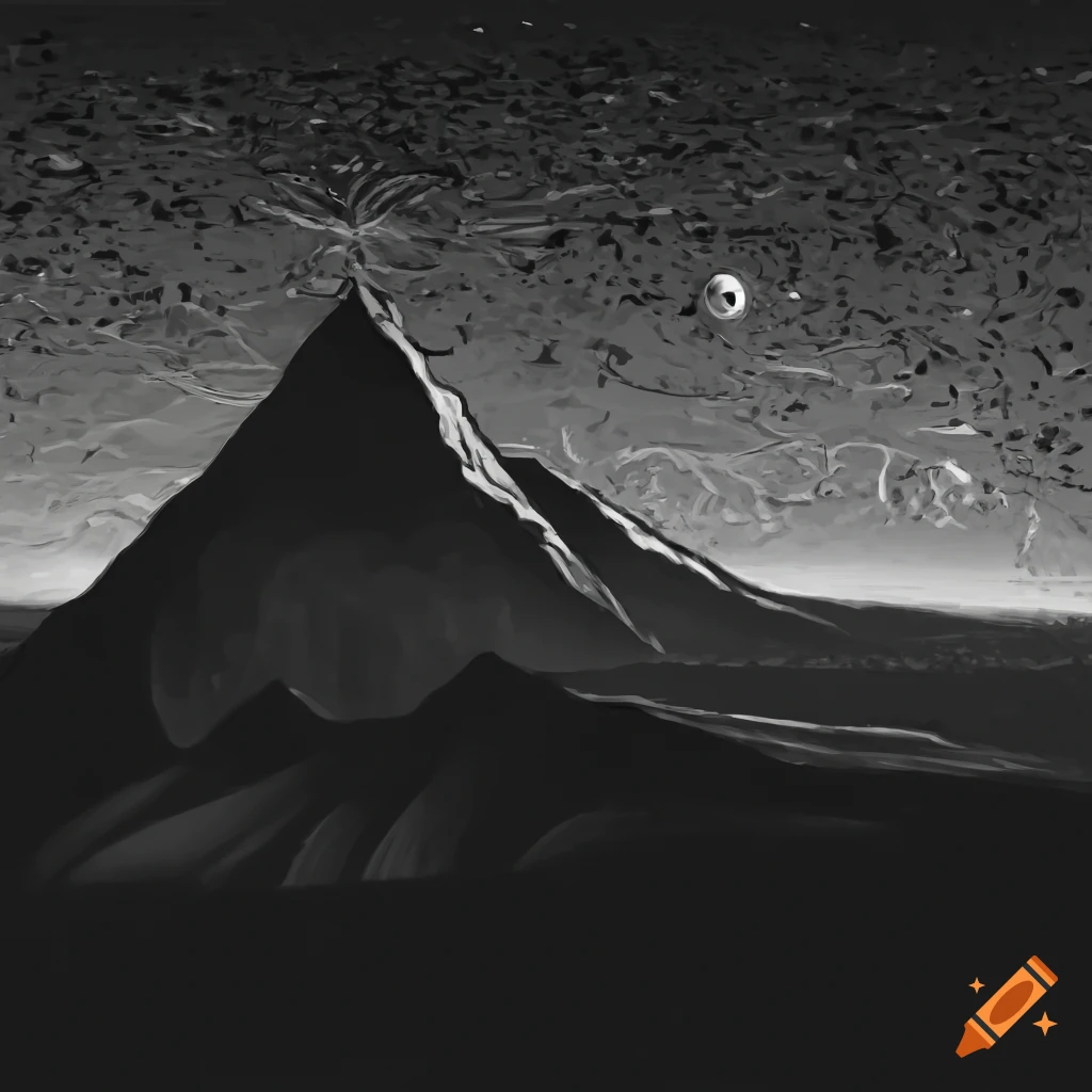 Sci-fi space landscape with martian mountains in high contrast black ...