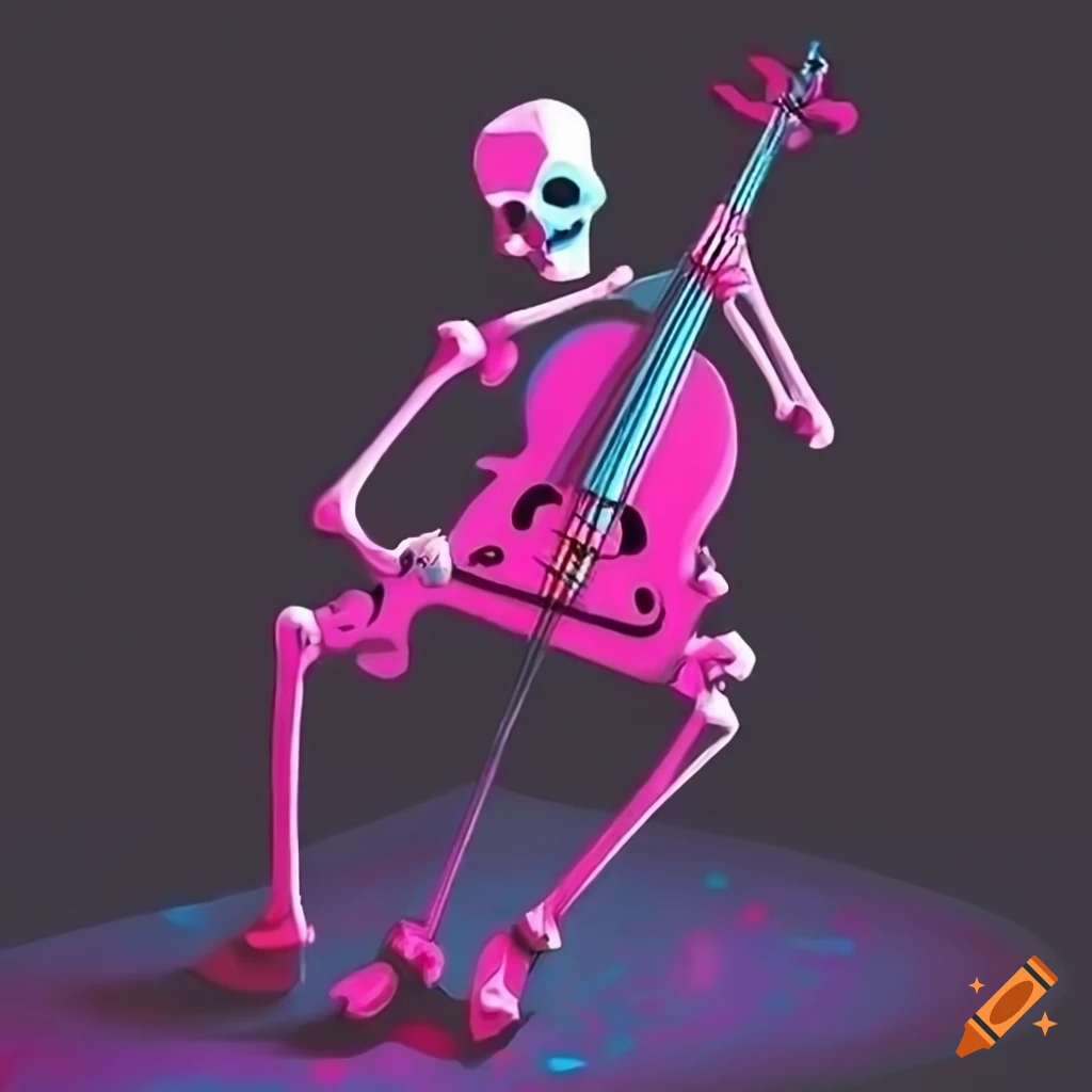 Skeleton playing cello in picasso style with neon colors on Craiyon