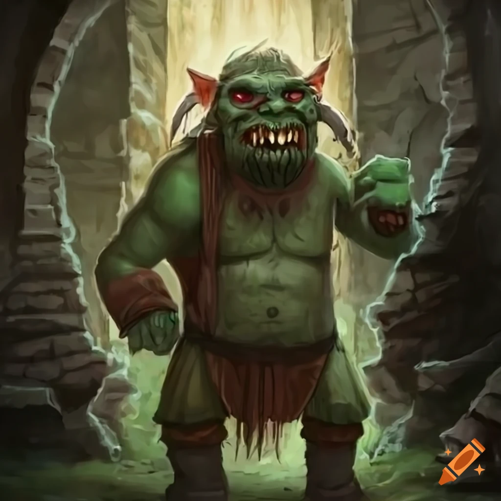 A troll guarding a dungeon door on Craiyon