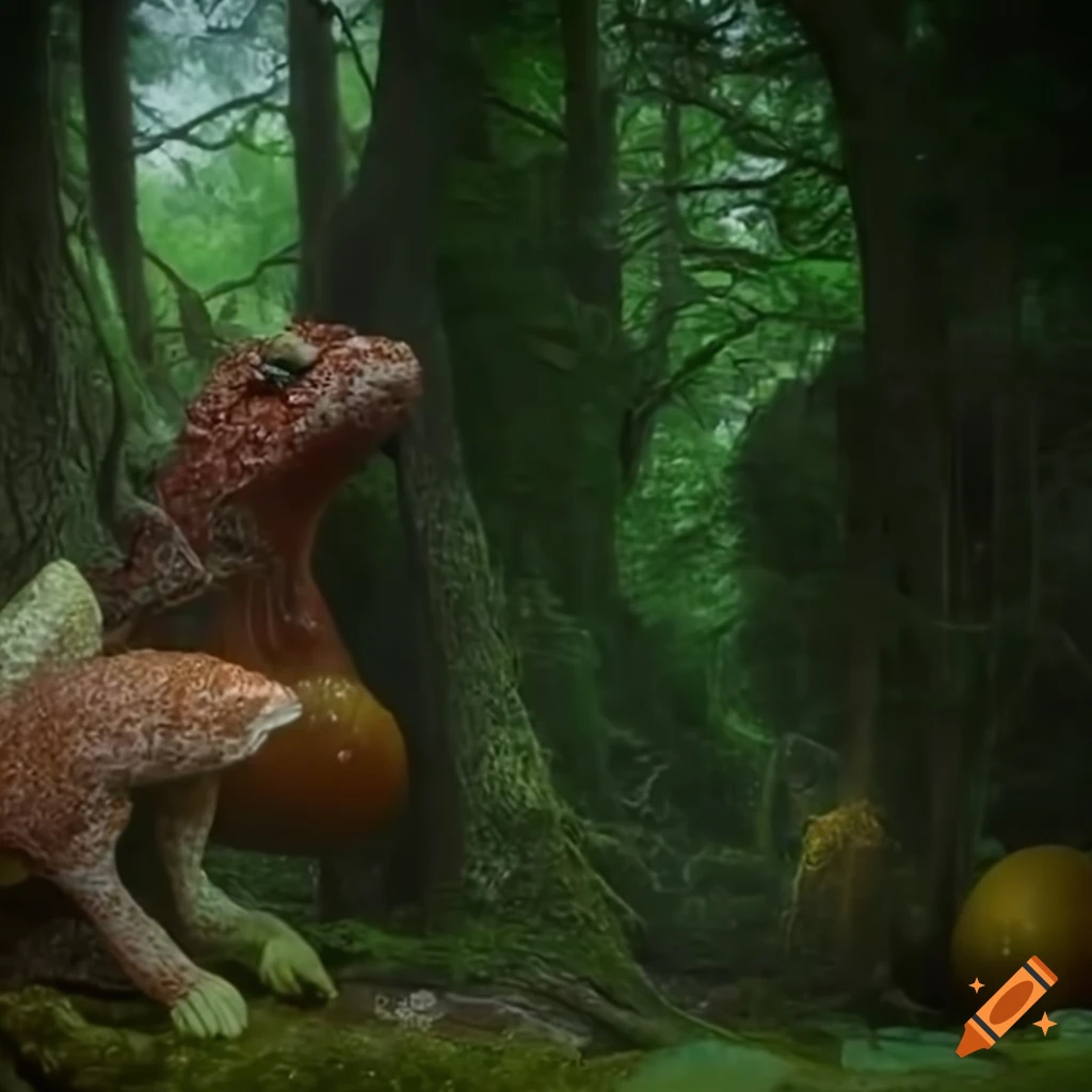 Enchanted forest scene with porcelain fairy and mutant omega mart on Craiyon