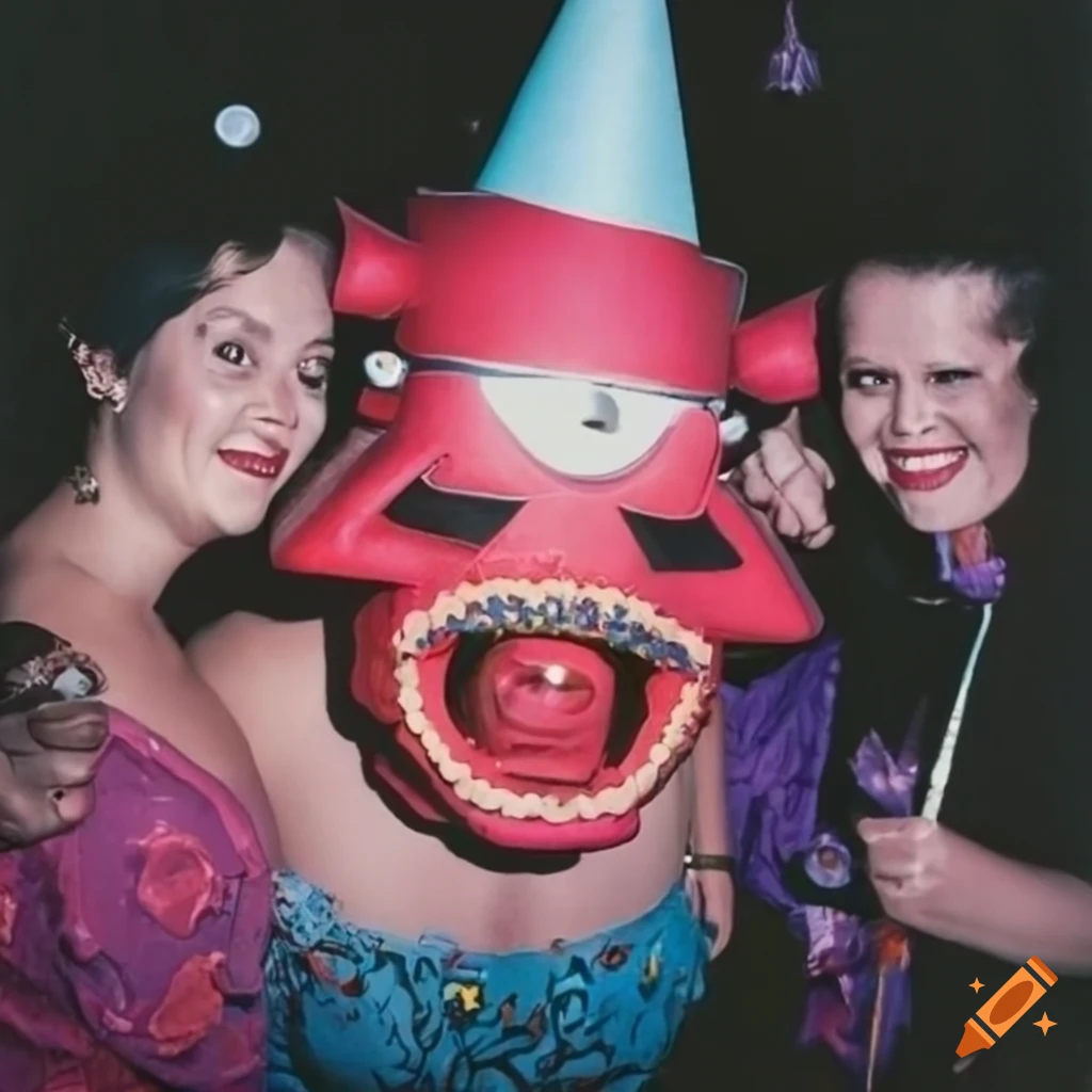 Krang at an 80s birthday party in polaroid style on Craiyon