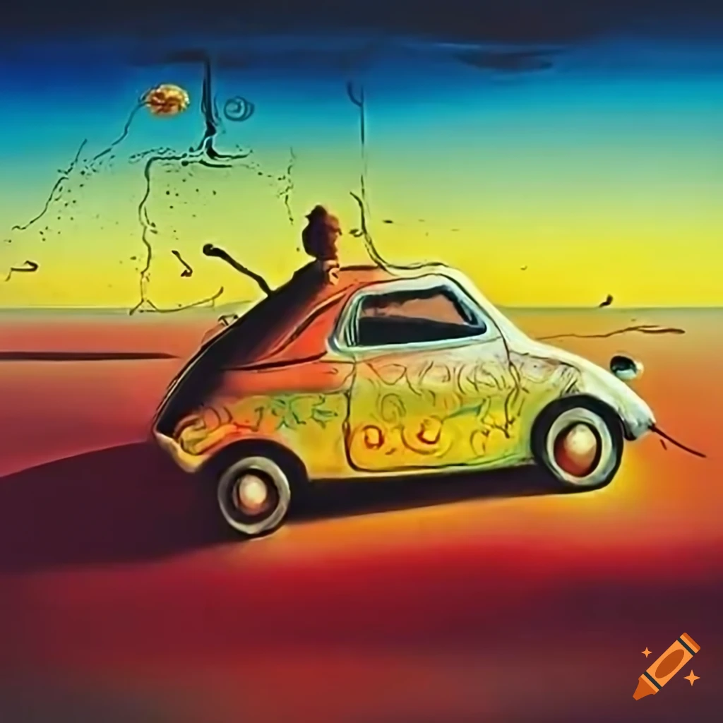 Small car painted by Salvador Dali on Craiyon