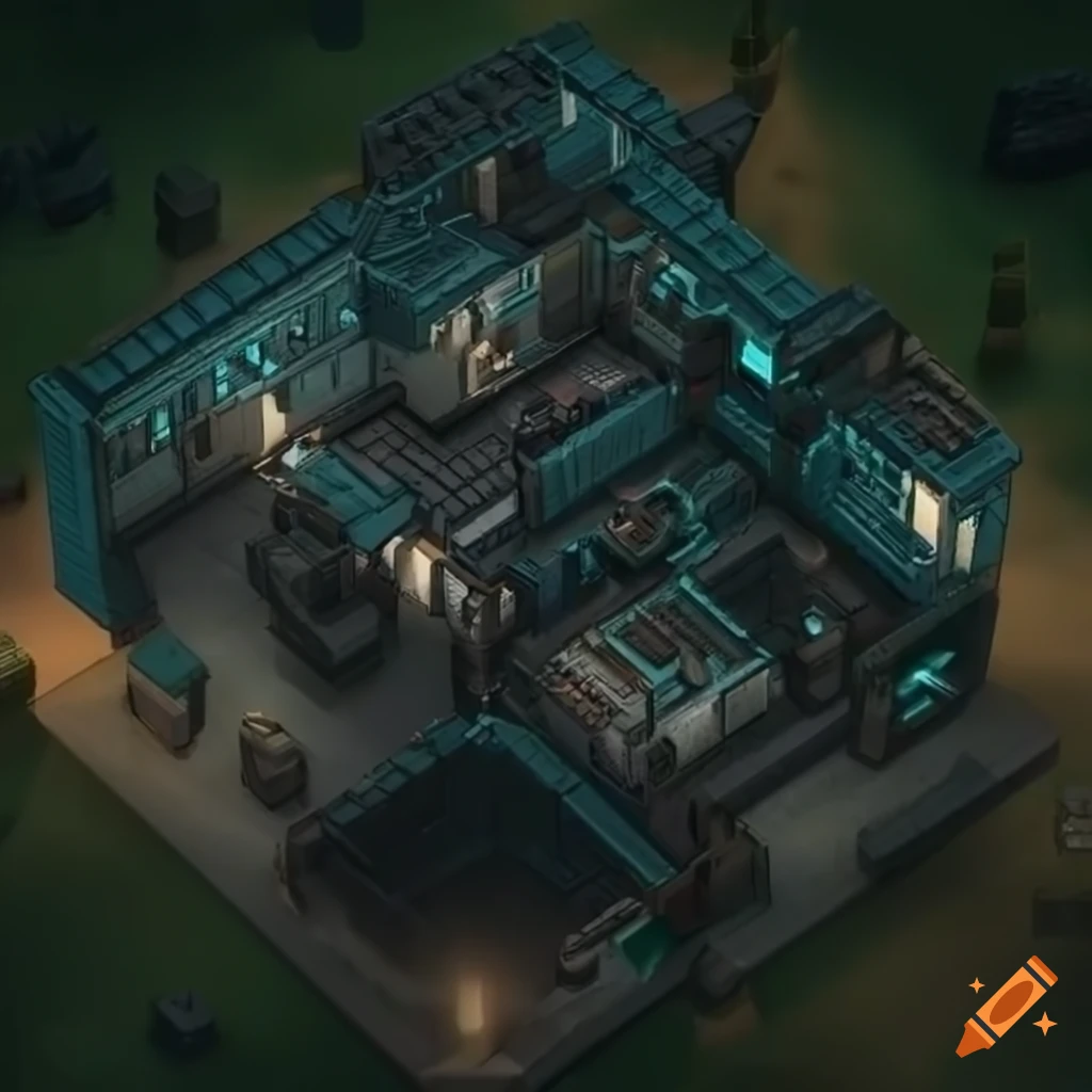 Detailed 3d representation of a sci-fi rimworld colony base layout on ...