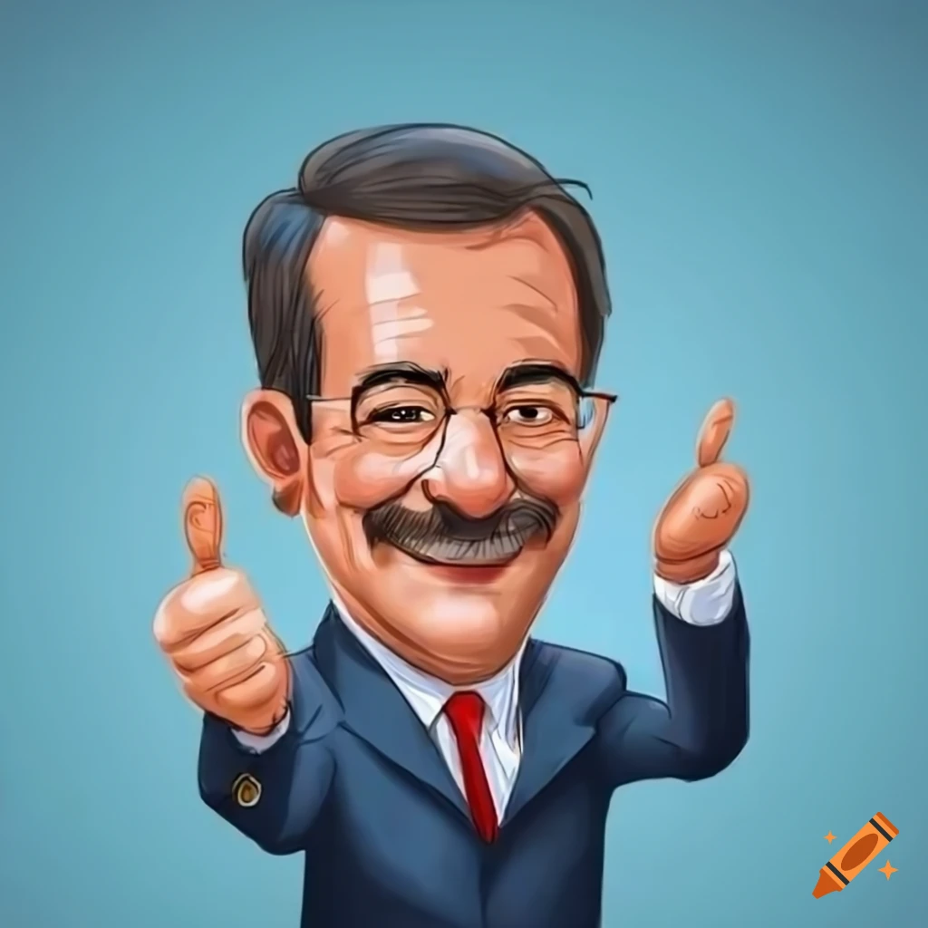 Happy mayor on the left with thumbs up, cars on a street roundabout ...