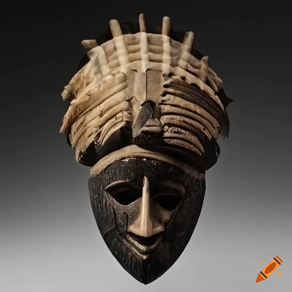 African fantastic mask with architectural stave carving style in high ...