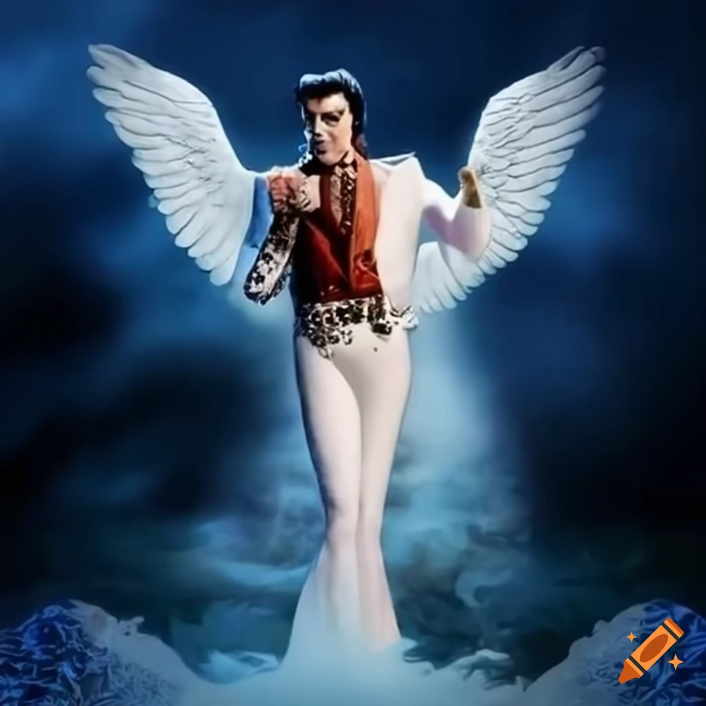 Elvis portrayed as an angel in a heavenly setting on Craiyon