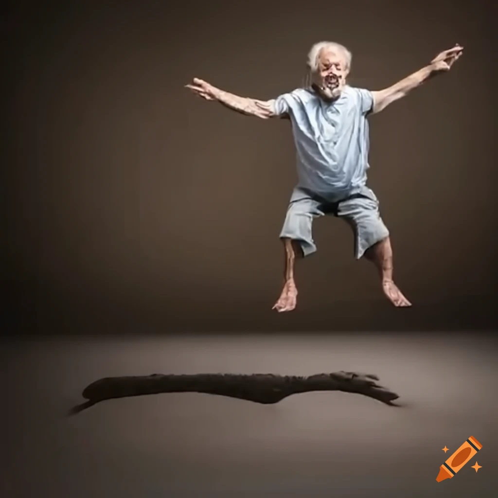 Elderly man performing a backflip on Craiyon