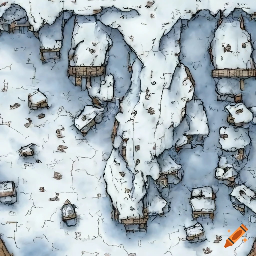 Dungeons and Dragons map with snowy cliff and ruins machinery at the ...