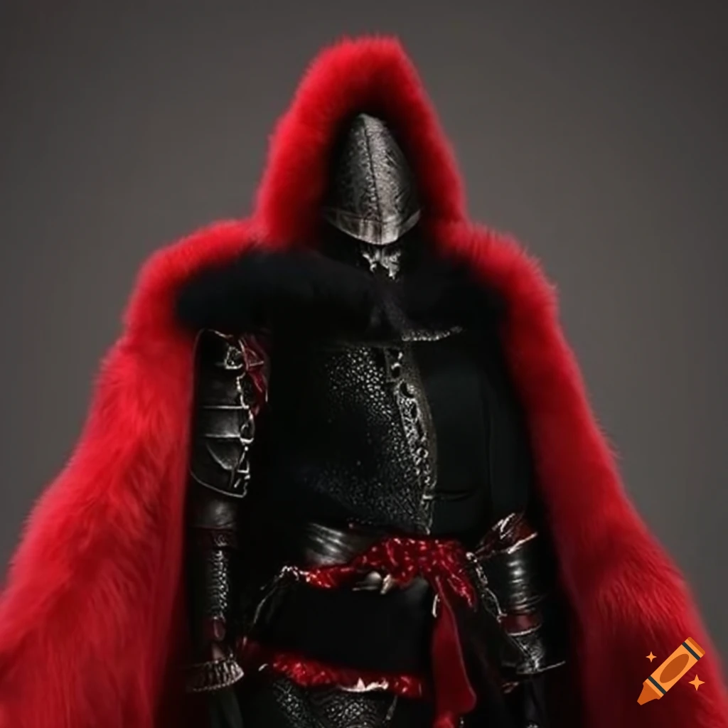 Armed knight with red satin fur cape on Craiyon
