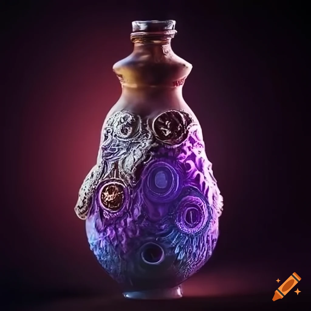 Intricate angelic potion bottle with angel wings design on Craiyon
